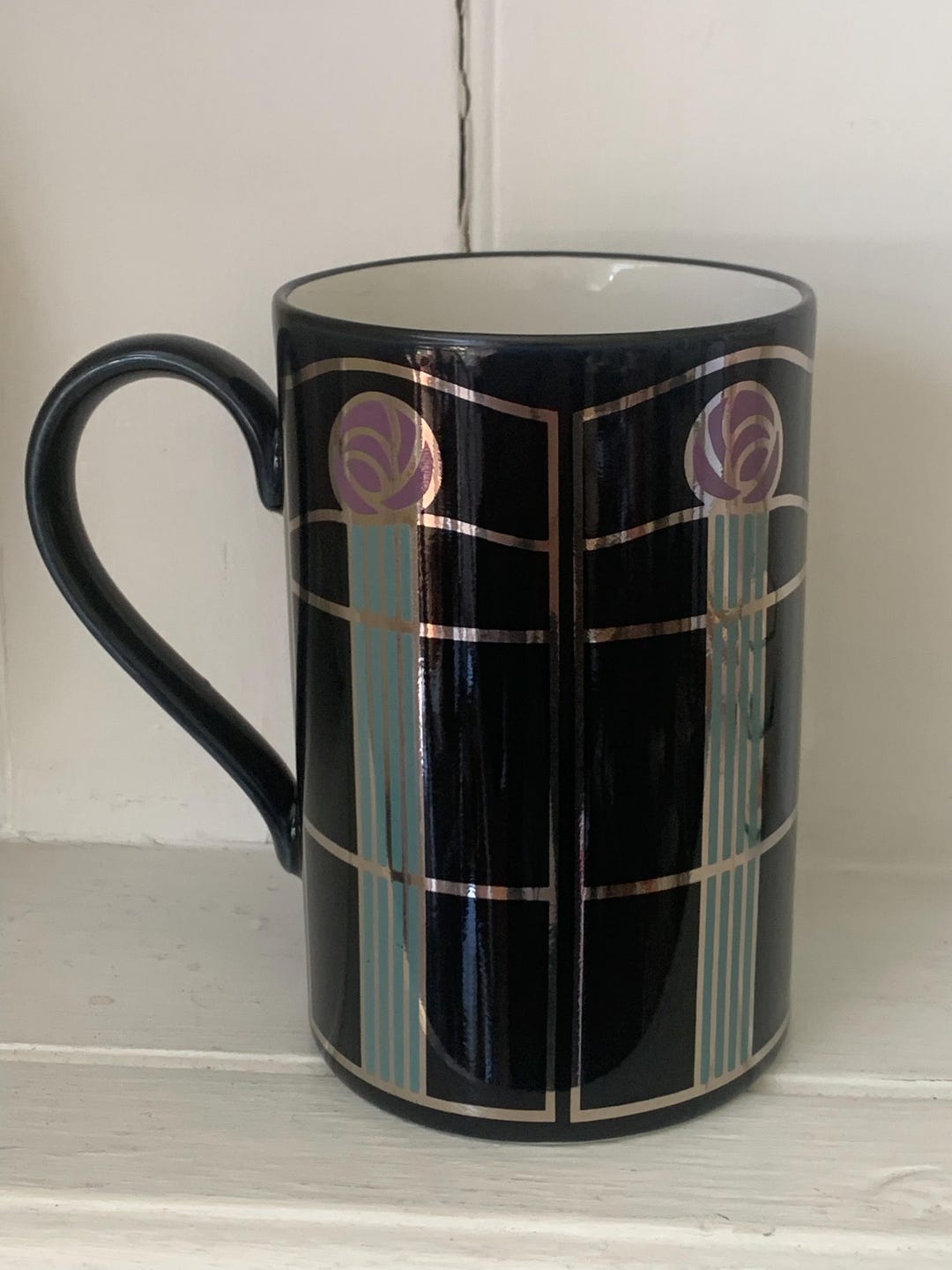 Vintage Charles Rennie Mackintosh Style Black Mug Dunoon Stoneware ...