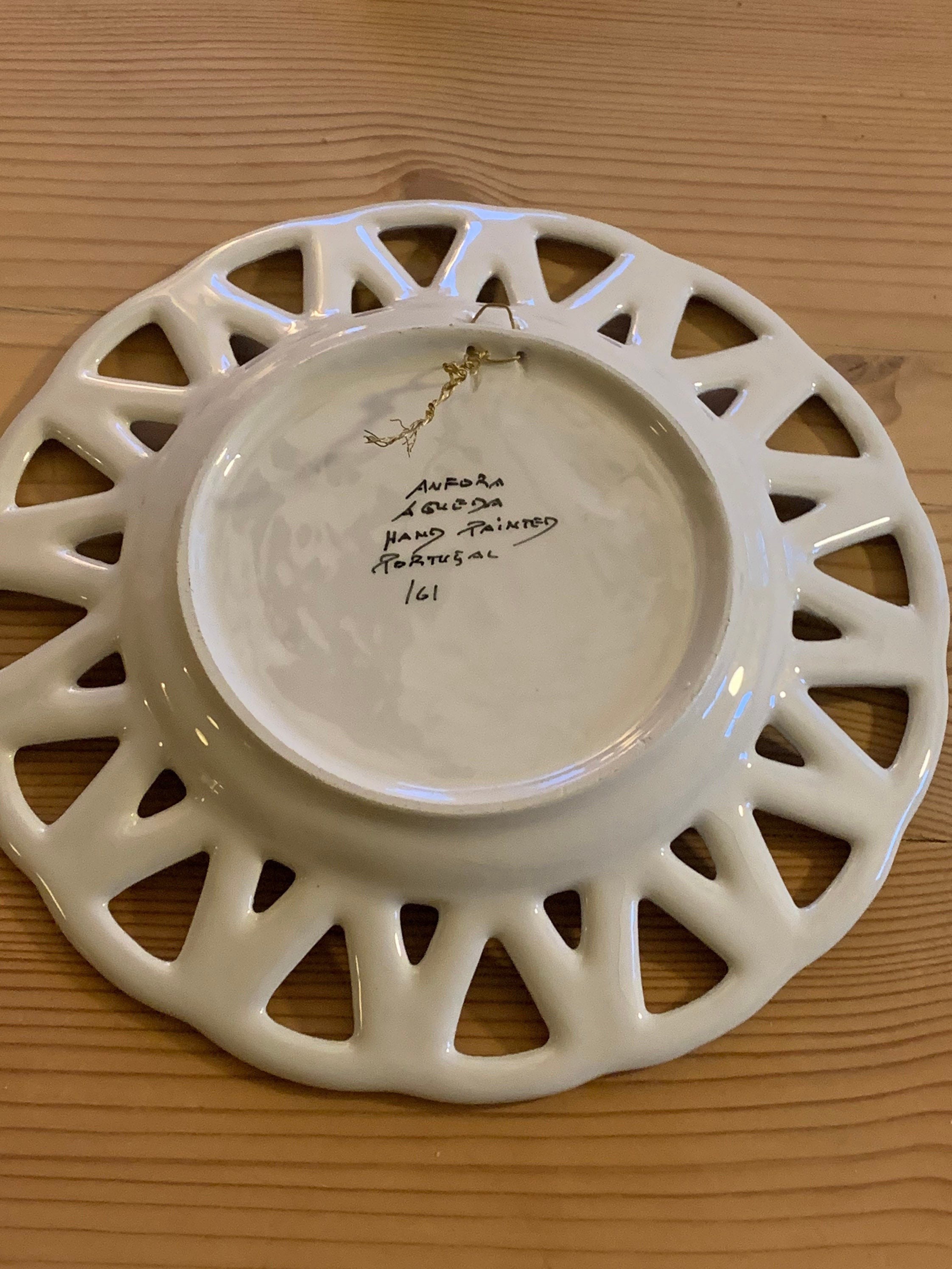 Vintage Wall Plate Ceramic Pottery Floral Hand-painted Cut Out Edges ...