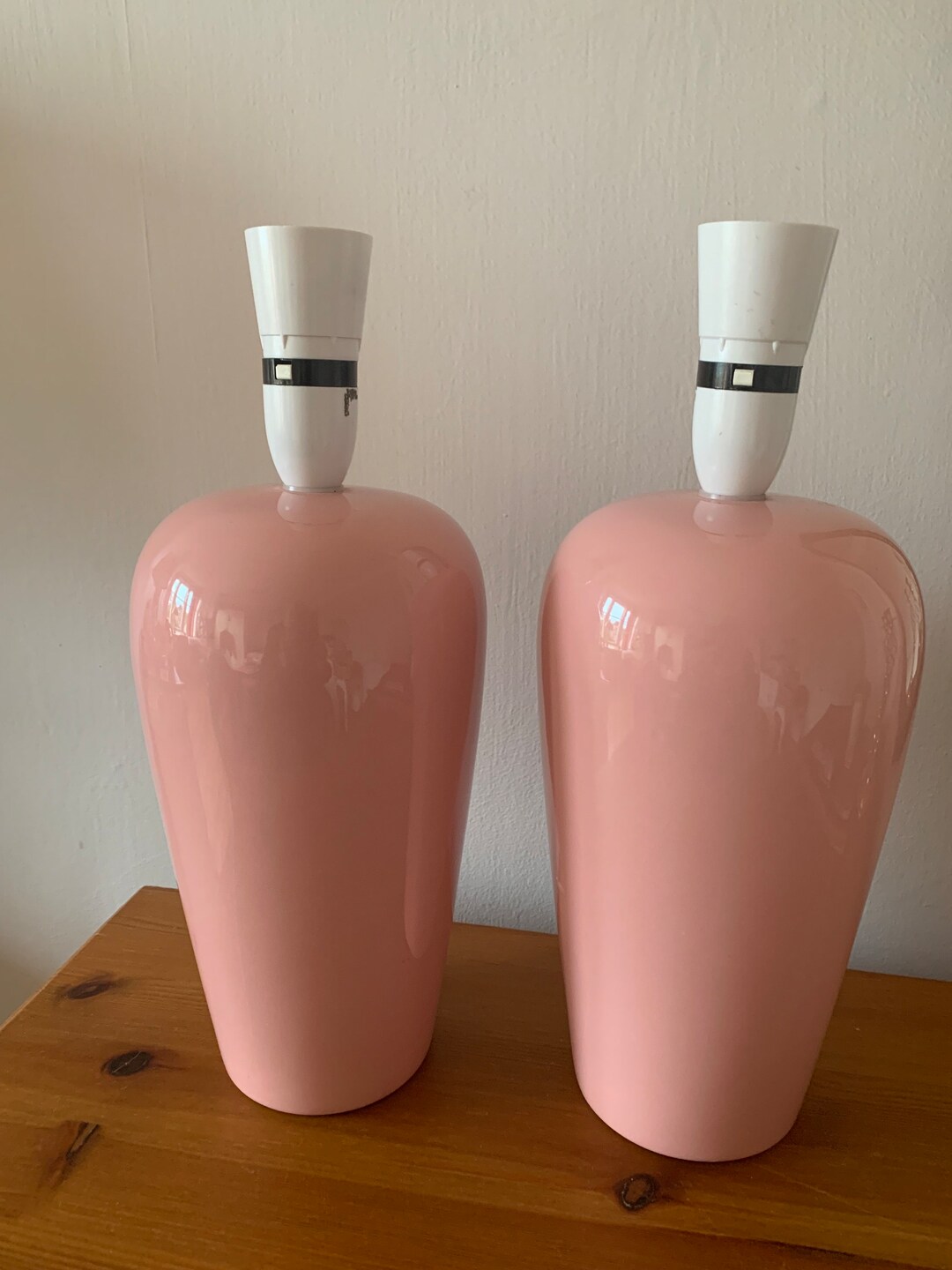 2 Vintage Pink Ceramic Large Lampbases Pair Side Lights Traditional ...