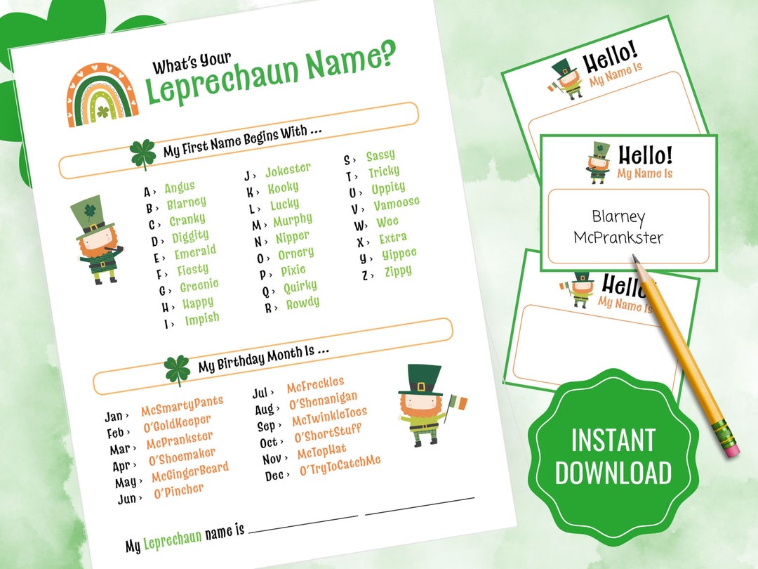 What's Your Leprechaun Name St. Patrick's Day Game Printable for Kids ...