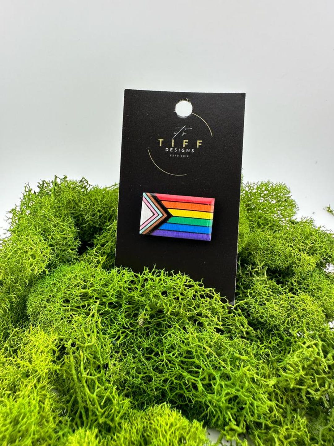 Progress Flag Pin | Hand-painted Pride Accessory | Birch Wood & Resin ...
