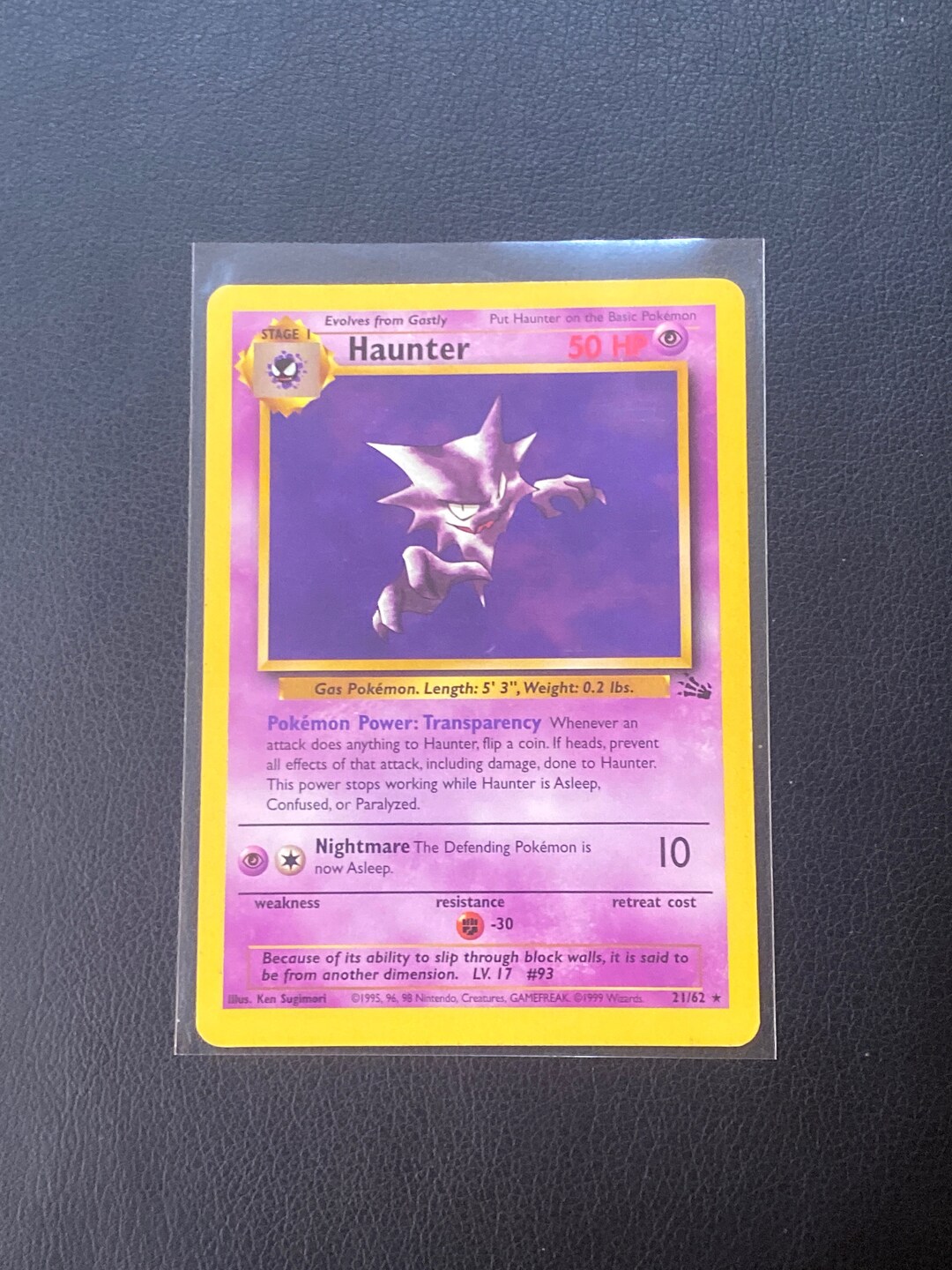 Haunter Pokemon Fossil 21/62 Authentic Collectible Vintage Rare Trading ...