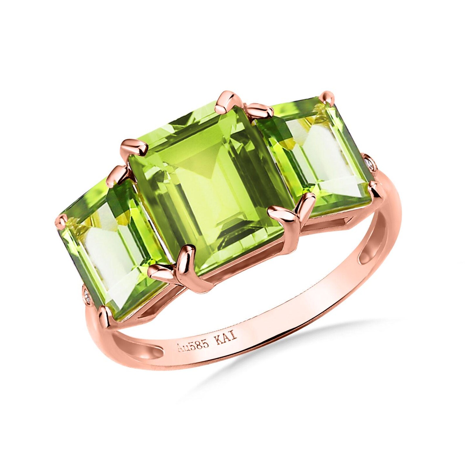 Olive Green Peridot Diamond Ring, 14K Solid Gold August Birthstone ...