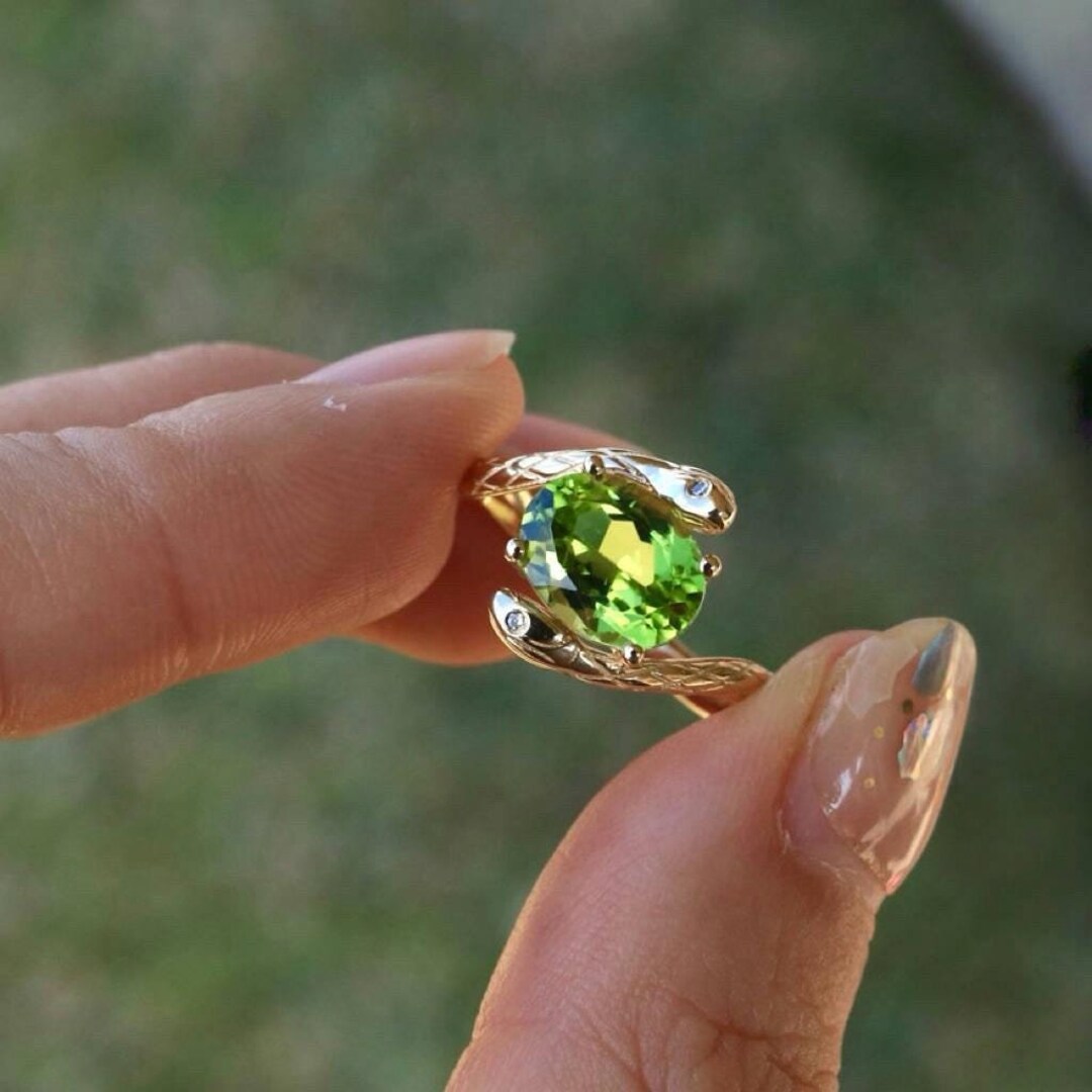 Snake Peridot Diamond Ring | East-west Design Ring | 14K Solid Gold ...