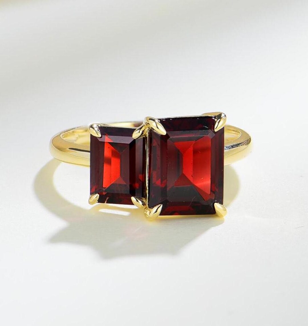 Valentine Garnet Red Toi Et Moi Ring 14K Gold; Natural Gemstone Ring ...