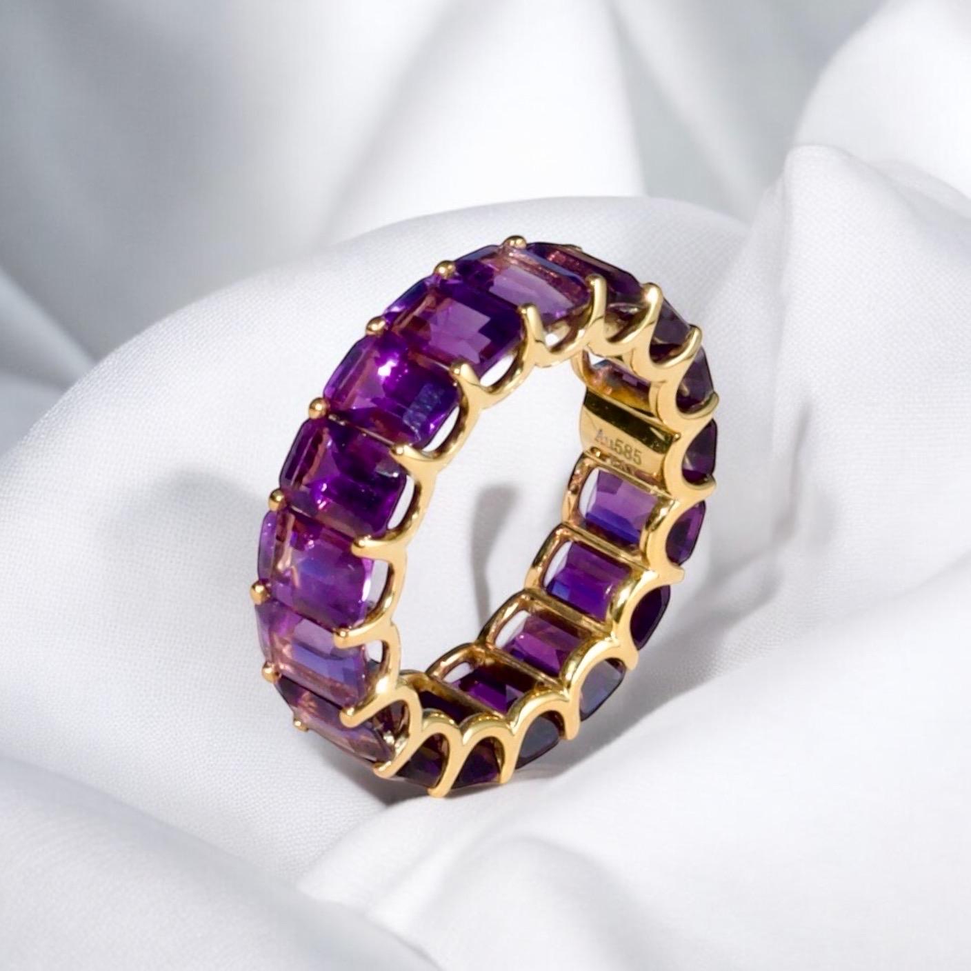 Eternity 14K Solid Gold Royal Purple Emerald-cut Natural Amethyst Band ...