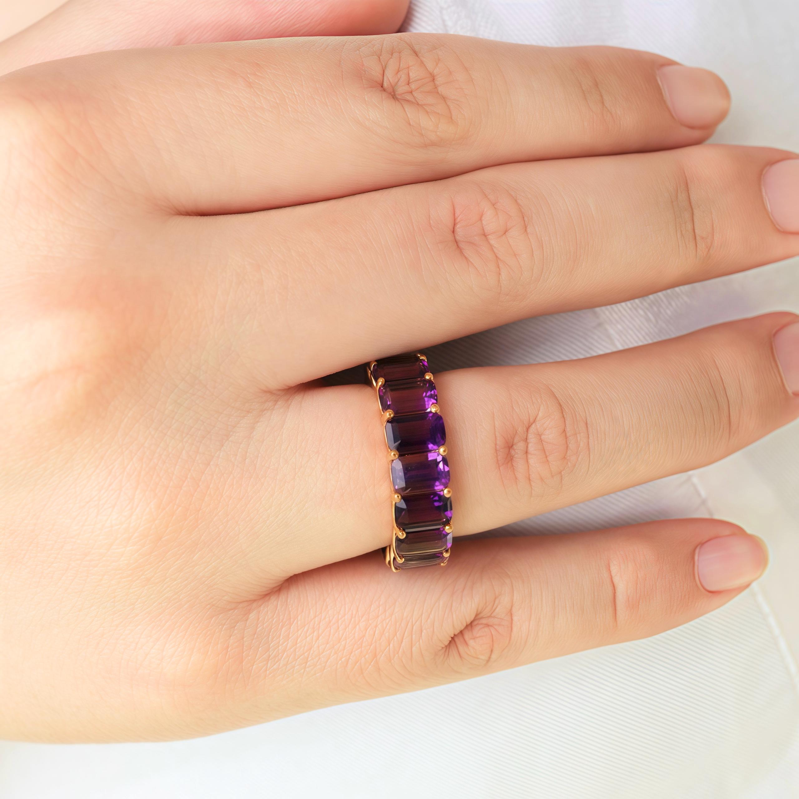 Eternity 14K Solid Gold Royal Purple Emerald-cut Natural Amethyst Band ...