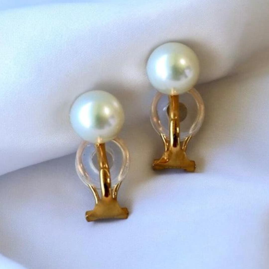 Morningdew 14K Solid Gold Classic Round Pearl Ear Clip No Ear Hole ...