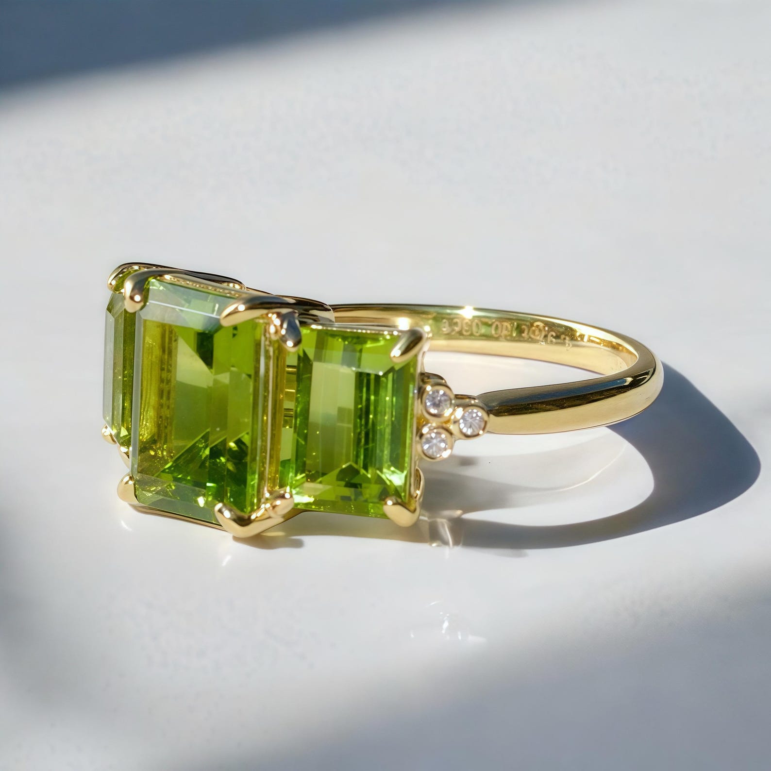 Olive Green Peridot Diamond Ring, 14K Solid Gold August Birthstone ...