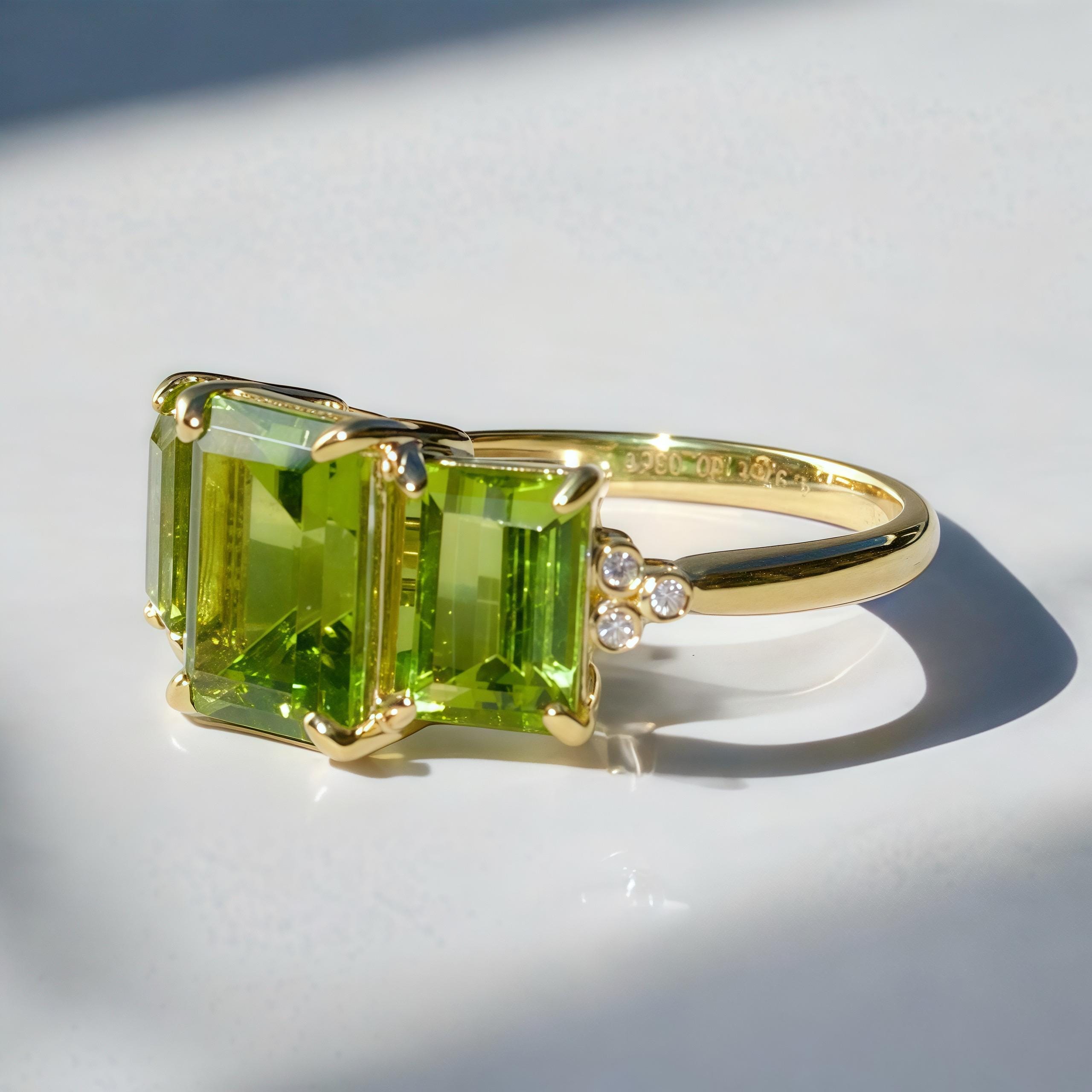 Olive Green Peridot Diamond Ring, 14K Solid Gold August Birthstone ...