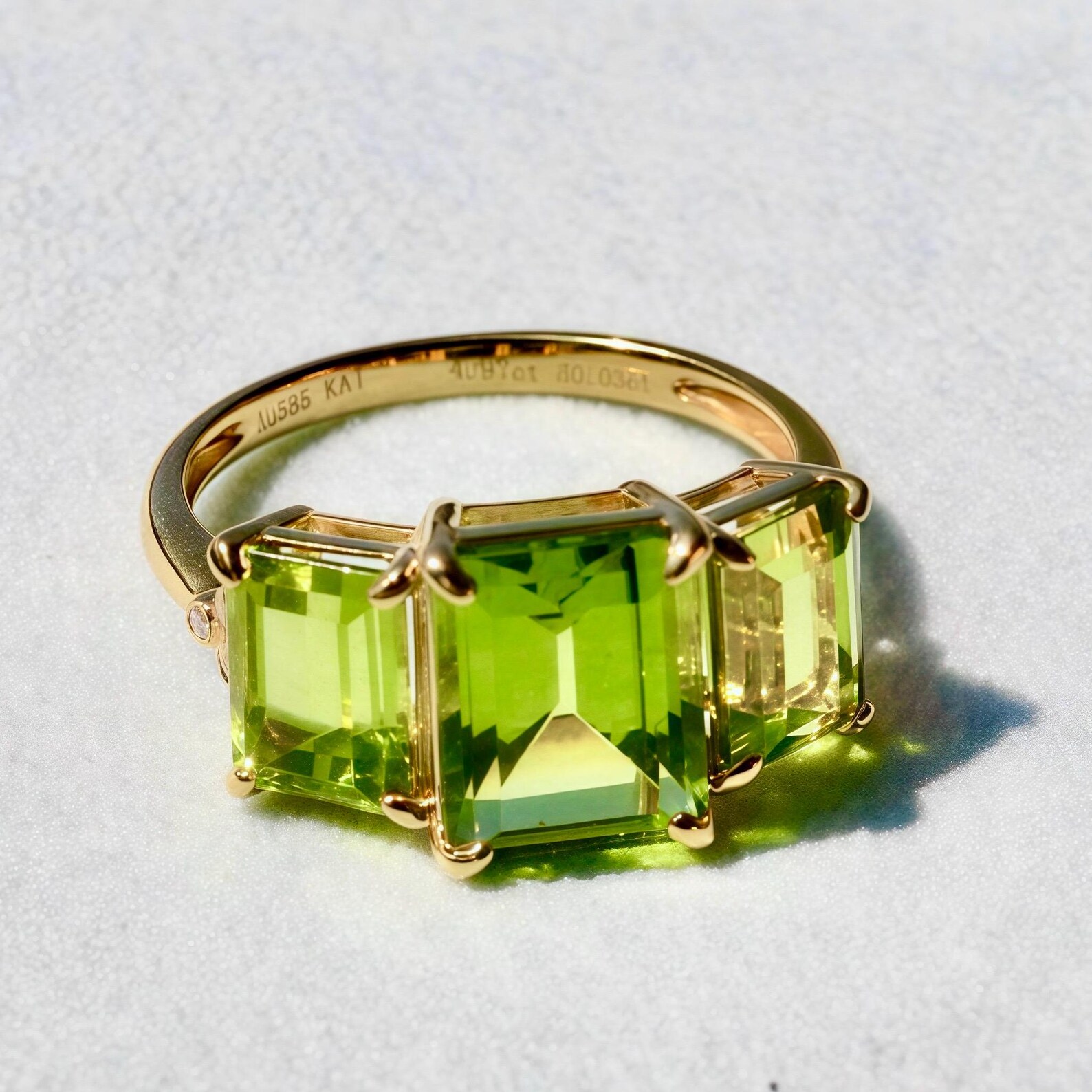 Olive Green Peridot Diamond Ring, 14K Solid Gold August Birthstone ...