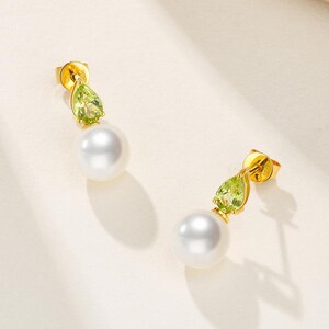 Venus Tear 14K Real Solid Gold Natural Peridot Round Pearl Convertible ...