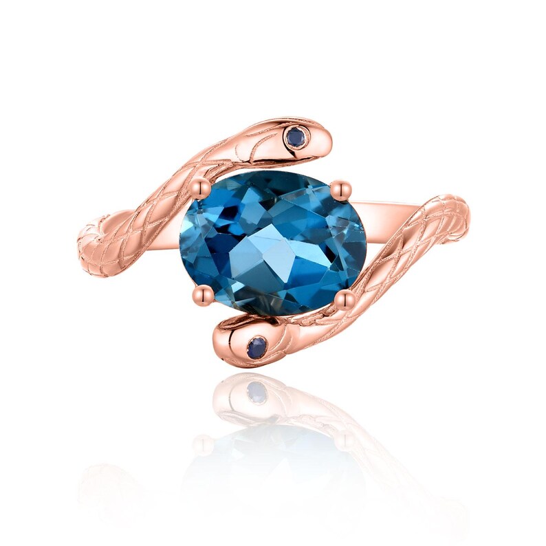 London Blue Topaz Sapphire Snake Ring | 14K Solid Gold | East-west Ring ...
