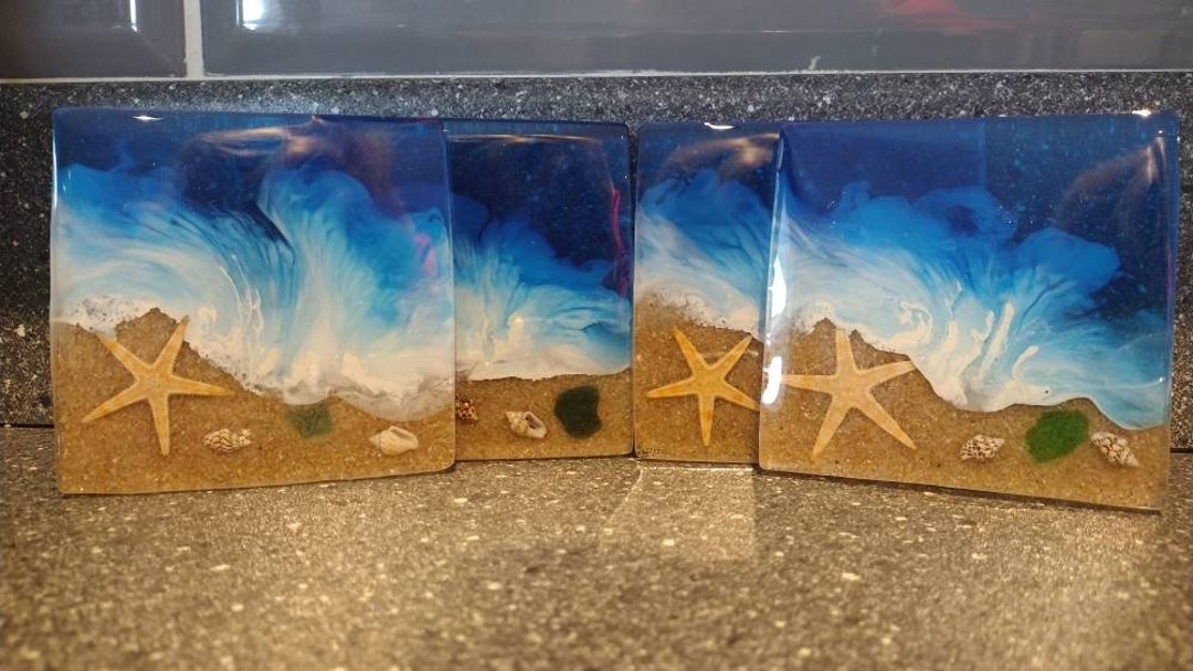 Handmade Beach Scene Resin Coasters Set of FOUR - Etsy
