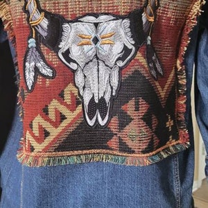 Upcycled Denim Jacket Embellished Jean Jacket Longhorn and Feather ...