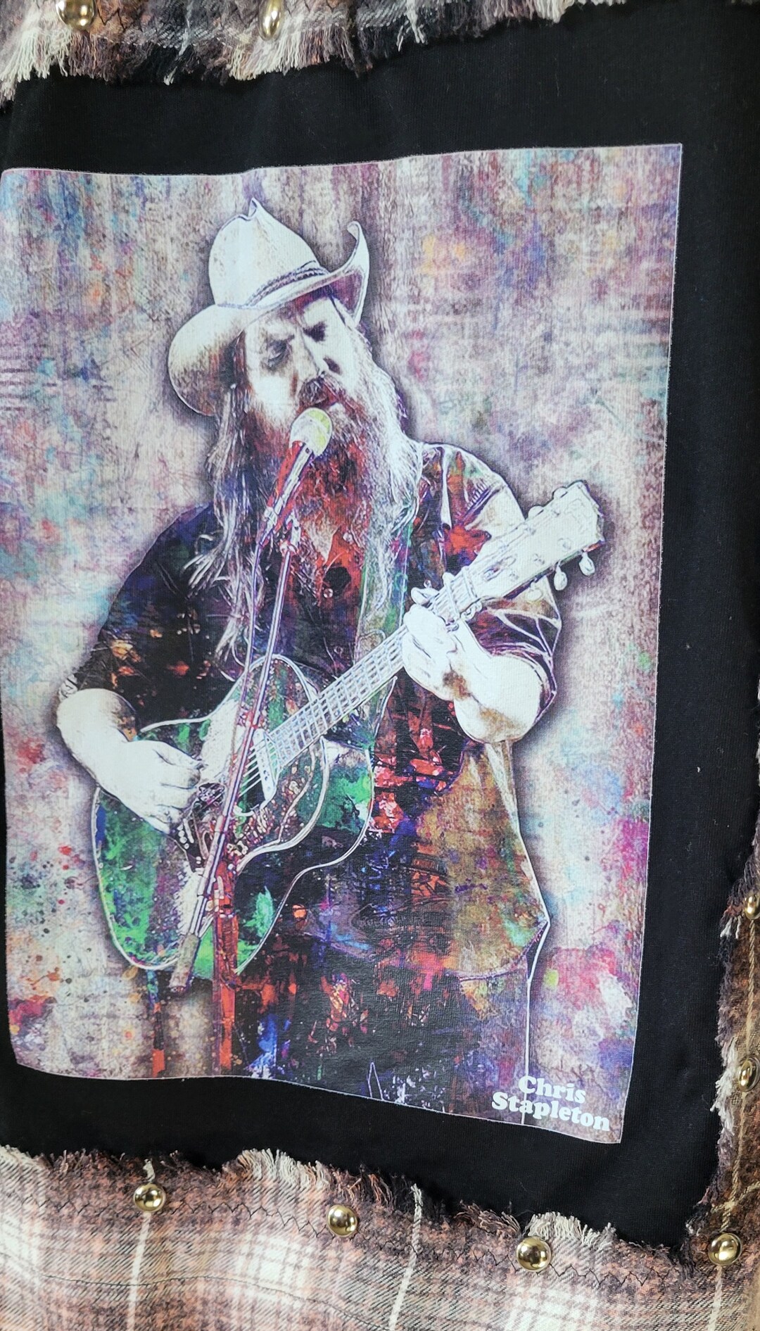 Upcycled Clothing Bleached Flannel With an Artsy Chris Stapleton Tshirt ...