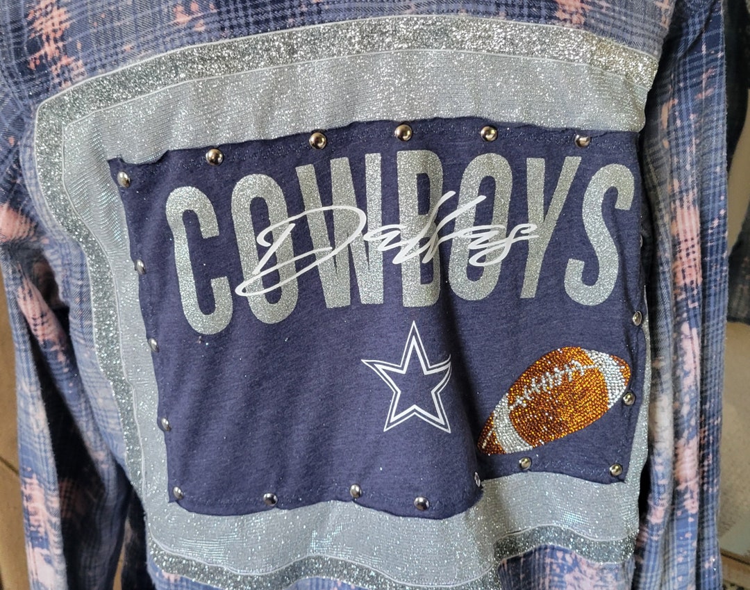 Upcycled Clothing Bleached Flannel Shirt Dallas Cowboys Embellished ...