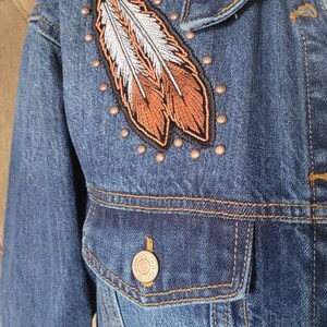 Upcycled Denim Jacket Embellished Jean Jacket Longhorn and Feather ...