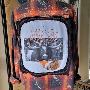 Upcycled Texas Longhorns Bleached Flannel With Rhinestones and Crystal ...