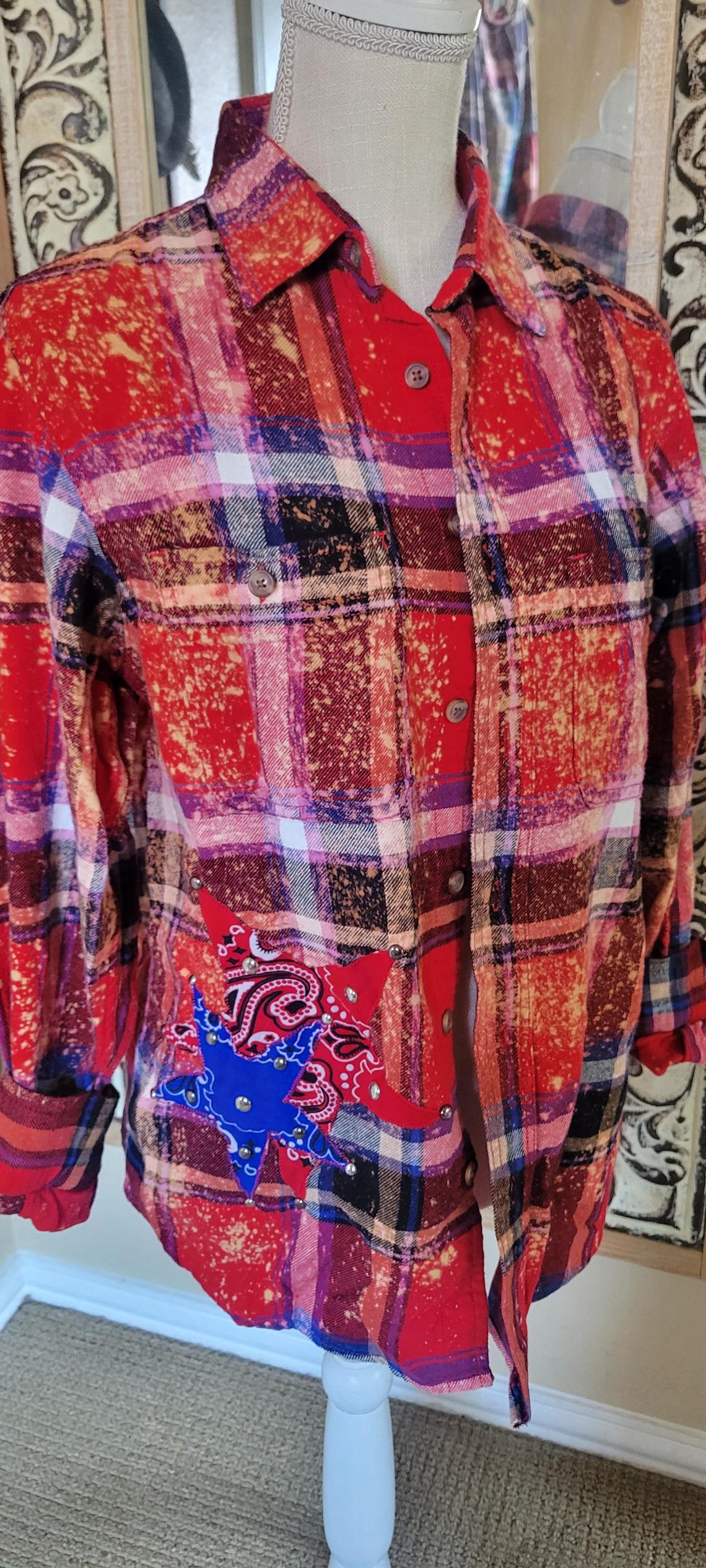 Upcycled Bleached Flannel Shirt Reworked With a Post Malone Tshirt One ...