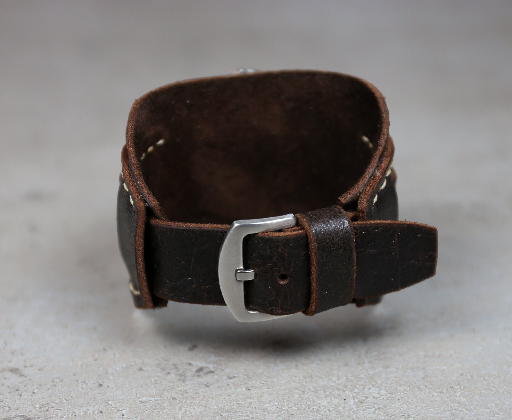 Dark Brown Leather Cuff Watch Band Aviator 18mm 20mm 22mm 24mm Handmade ...