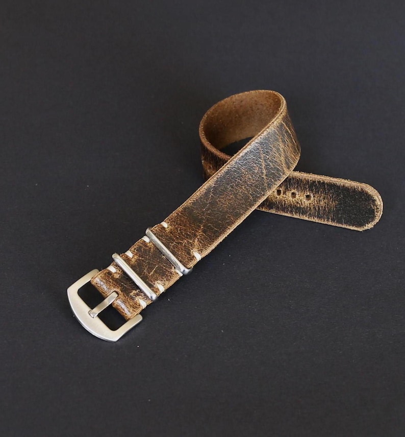 Handmade Crazy Cow Leather Watch Band: Single Pass Strap (18-24mm) - Etsy
