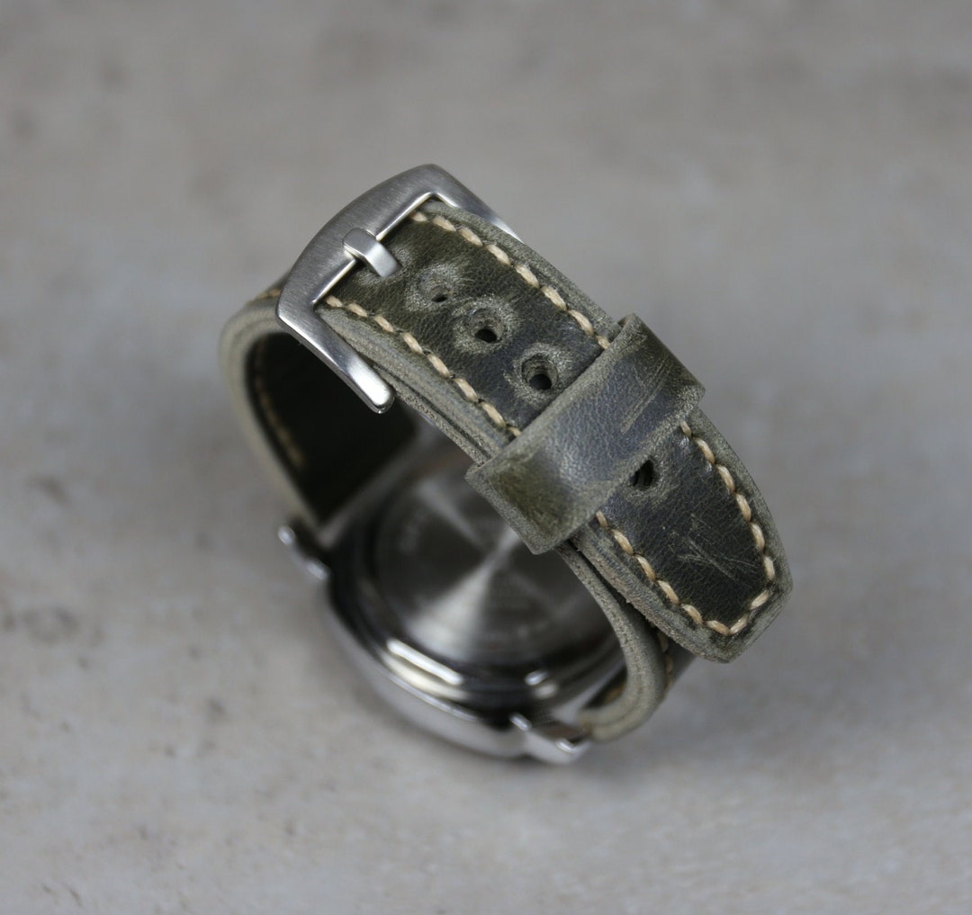 Distressed Leather Watch Strap Gray, Veg Tanned Watch Band Badalassi ...