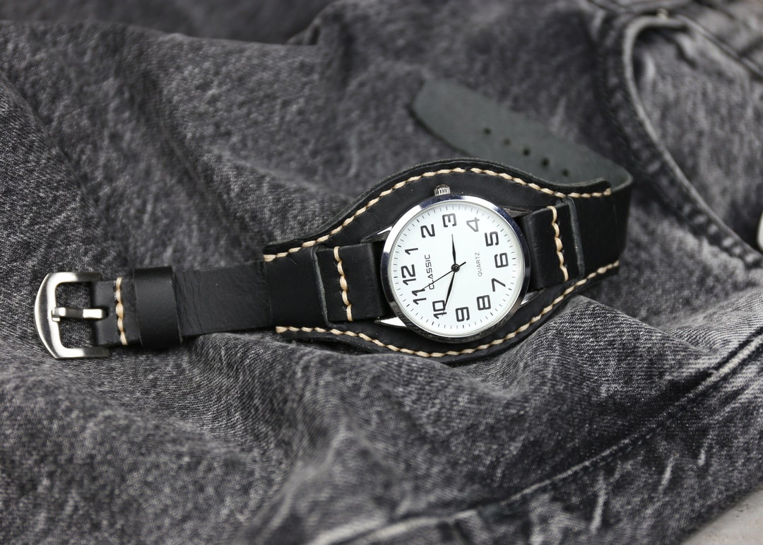 Leather Cuff Watch Strap 18mm 20mm 22mm 24mm Full Bund Strap - Etsy
