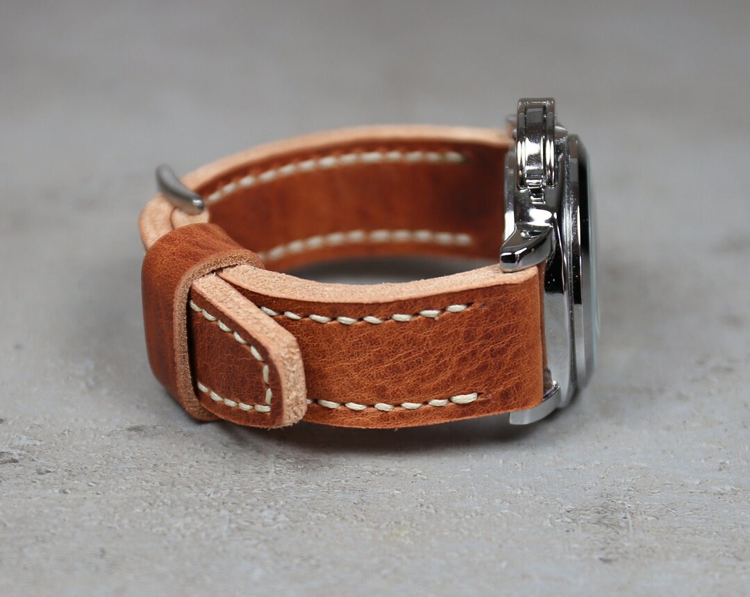 Horween Derby Leather Watch Strap Brown, Thick Wrist Watch Band 18mm ...
