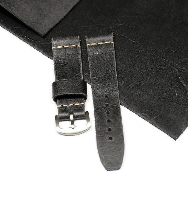 Distressed leather watch strap black Custom Handmade watch - Etsy Polska