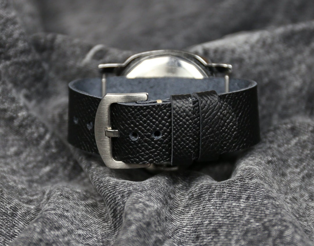 Leather Watch Strap Black One Piece Strap 18mm 20mm 22mm 24mm, Handmade ...
