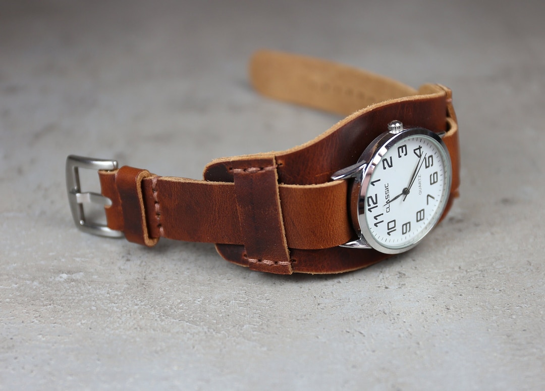 Leather Watch Band Brown 18-24mm, Handmade Bund Strap, Soft Cuff Watch ...