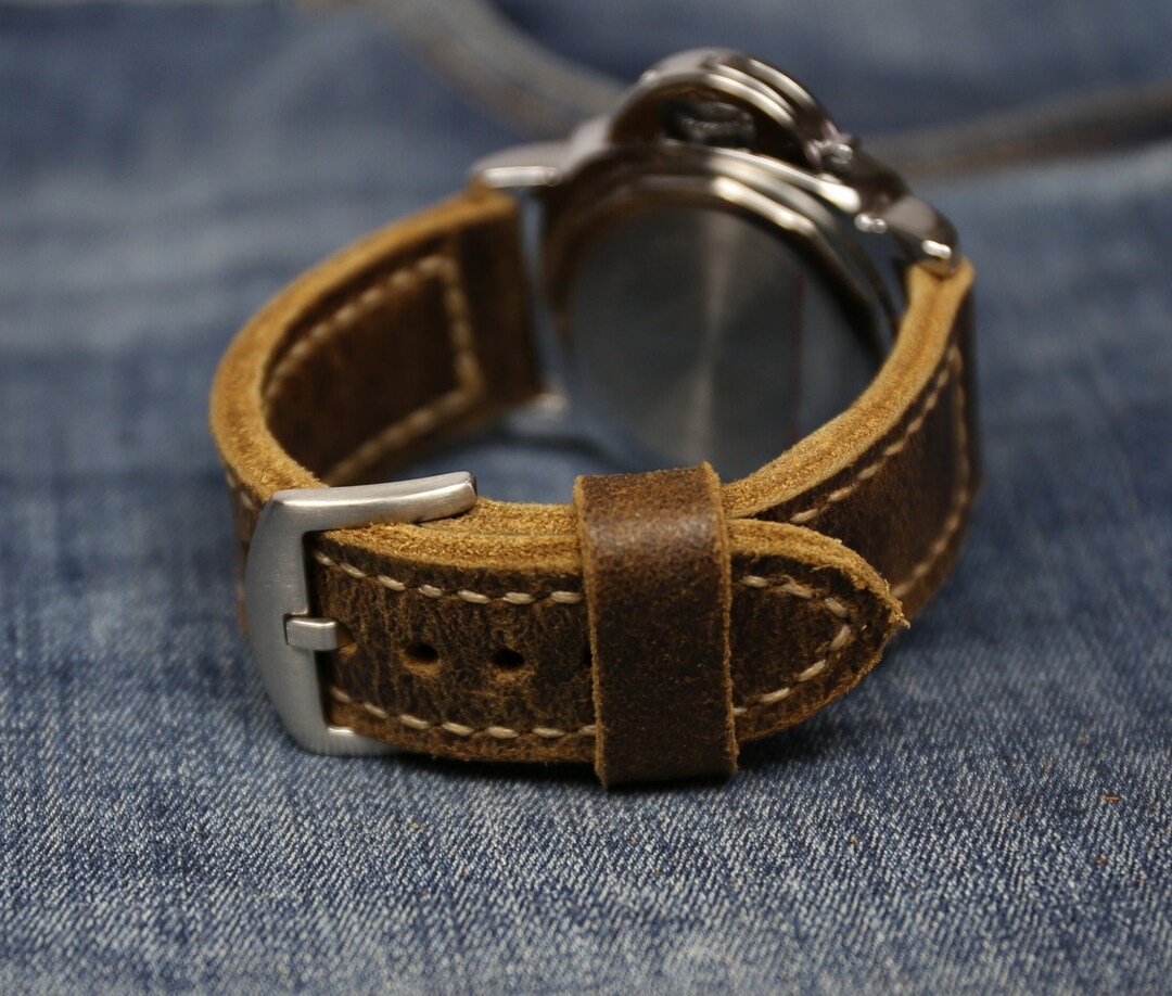 Distressed Leather Watch Strap 18mm 20mm 22mm 24mm 26mm Thick Leather ...