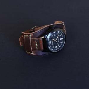 Dark Brown Leather Cuff Watch Band: Handmade Aviator Style - Etsy