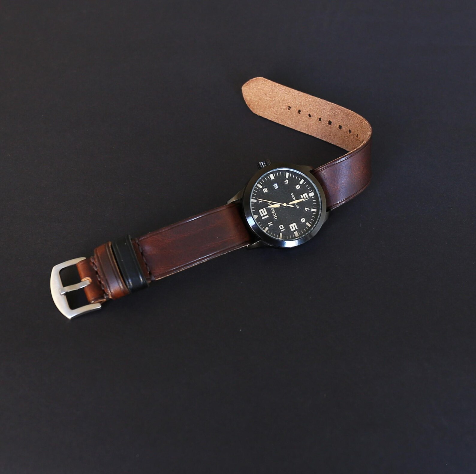 Handmade Dark Brown Leather Watch Band: Single Pass Strap 18-24mm ...