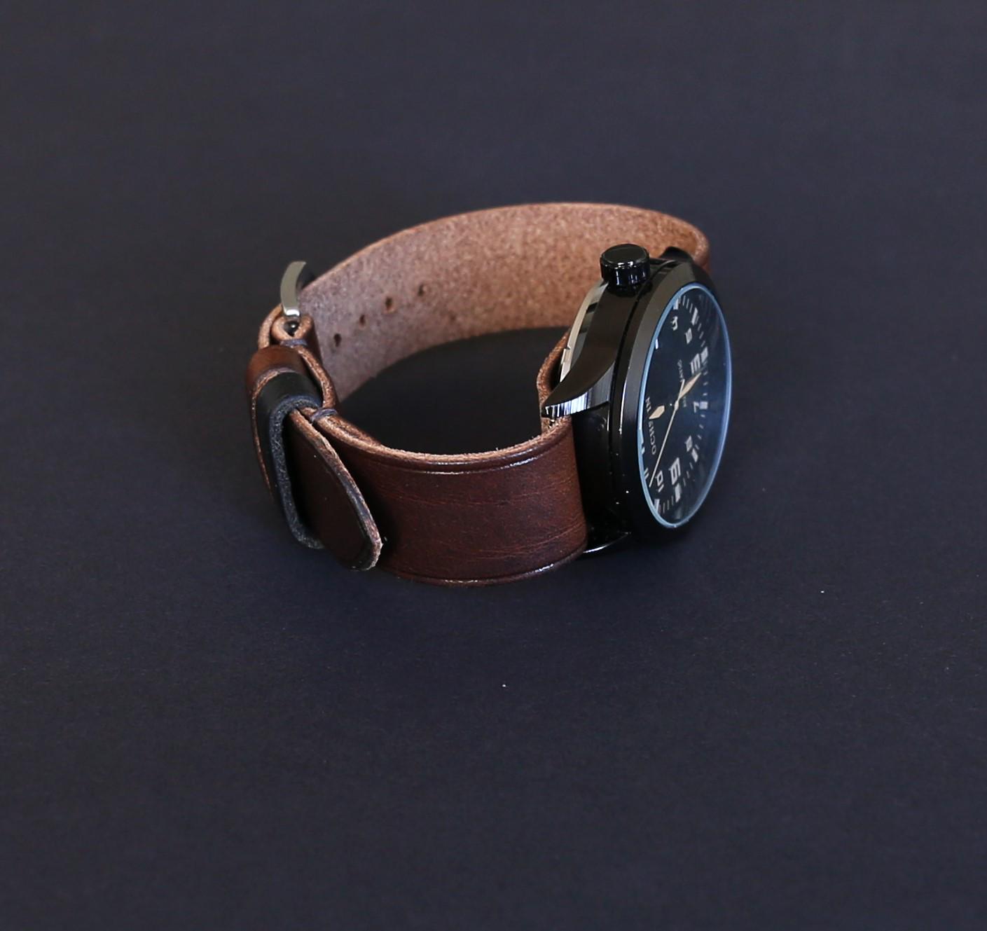 Handmade Dark Brown Leather Watch Band: Single Pass Strap 18-24mm ...