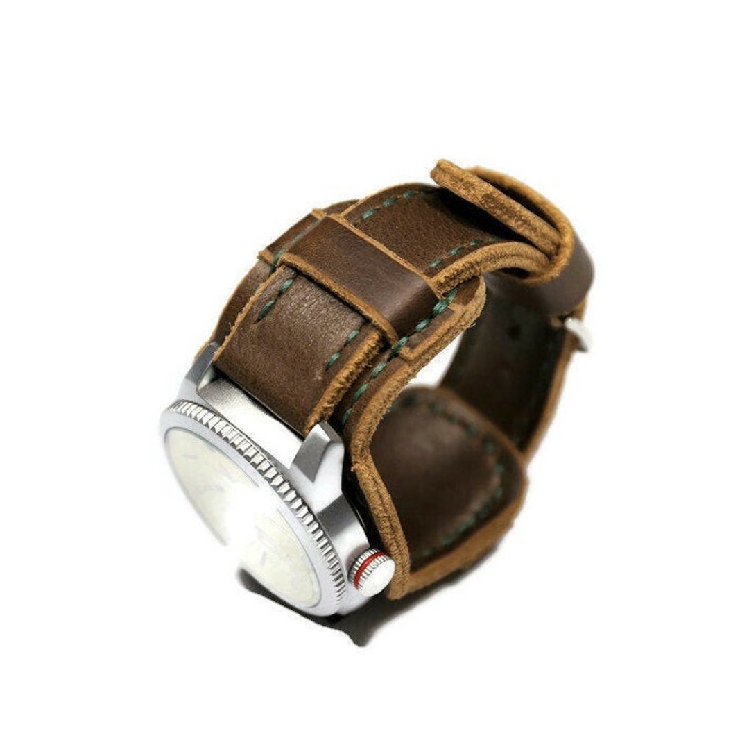 Horween Chromexcel Leather Watch Strap: Handmade Full Grain Bund Cuff ...