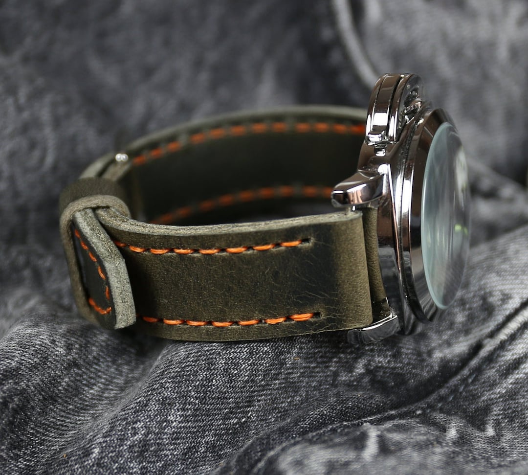 Full Grain Leather Watch Band for Men 18mm 20mm 22mm 24mm, Thick Watch ...