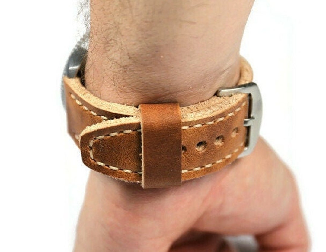 Horween Leather Watch Strap, Brown Thick Watch Strap Men, 18mm 20mm ...
