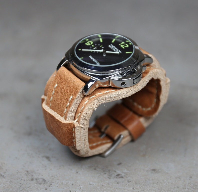 Horween Leather Watch Strap Thick Leather Cuff Watch Band - Etsy