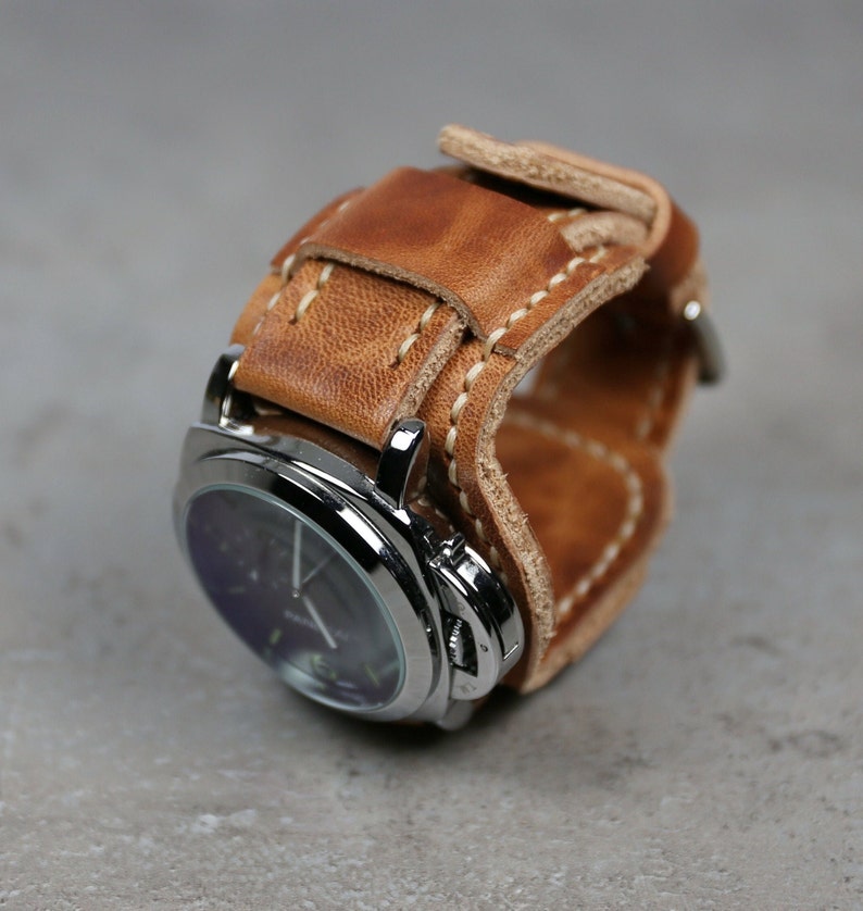 Leather Cuff Watch Strap Full Grain Thick Leather Watch Band - Etsy