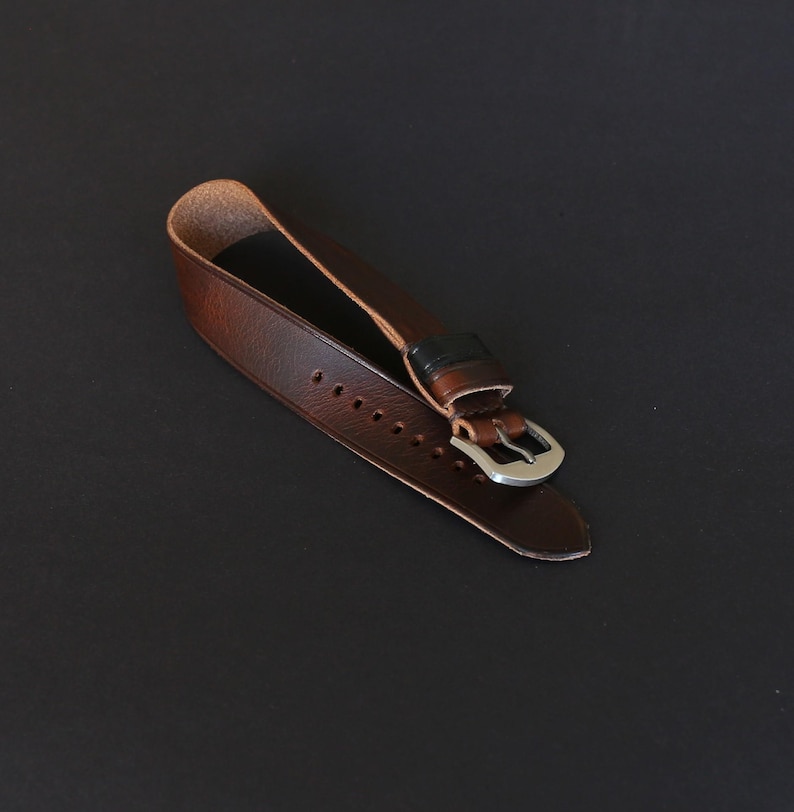 Handmade Dark Brown Leather Watch Band: Single Pass Strap 18-24mm ...