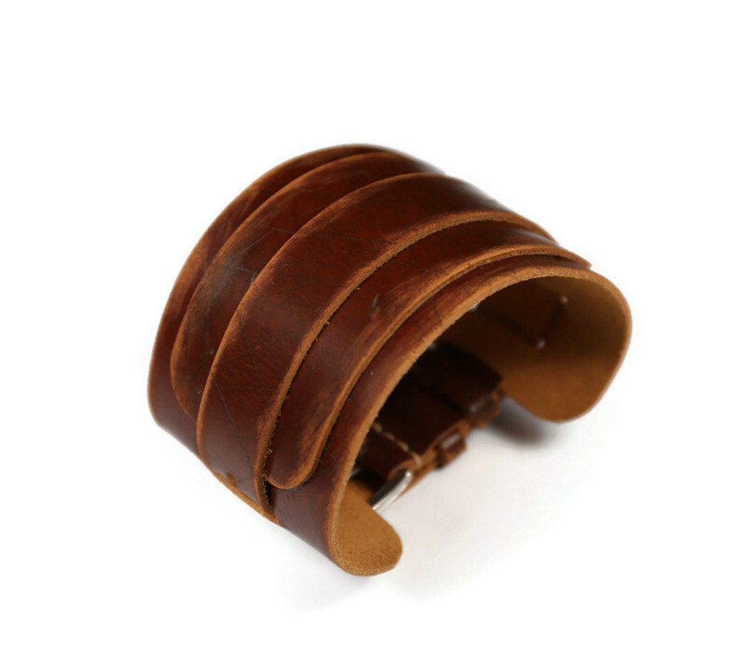 Wide Leather Cuff Watch Strap, 18mm 20mm 22mm 24mm Brown, Handmade ...
