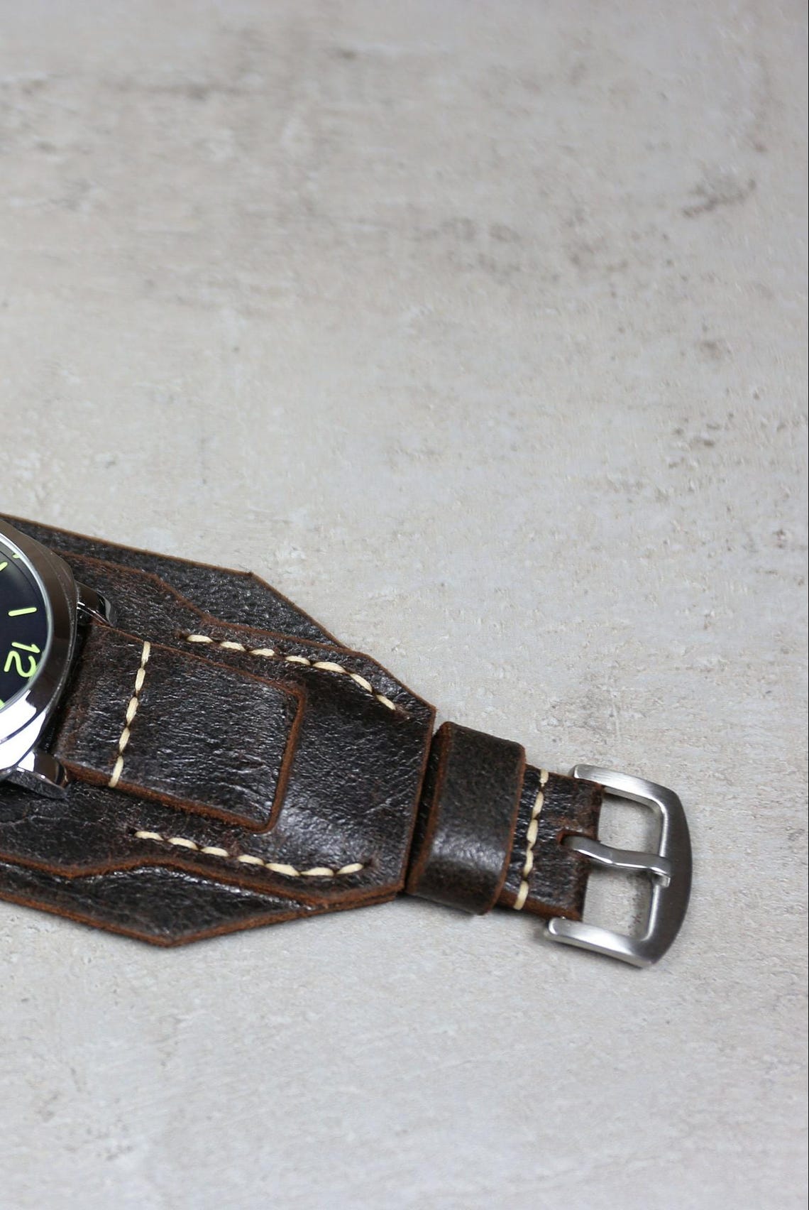 Dark Brown Leather Cuff Watch Band Aviator 18mm 20mm 22mm 24mm Handmade ...
