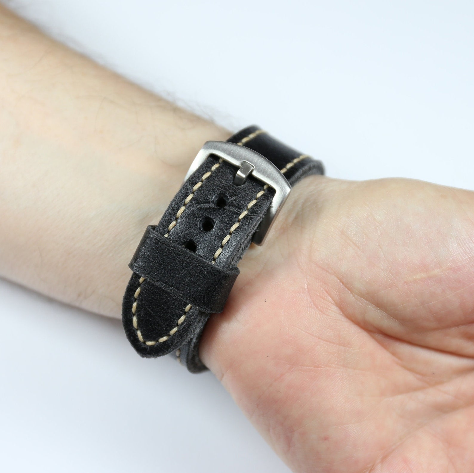 Black Leather Watch Strap Distressed Leather Watch Strap 20mm | Etsy