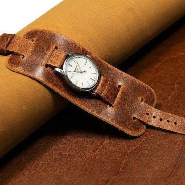 Leather Cuff Watch Women Brown - Etsy