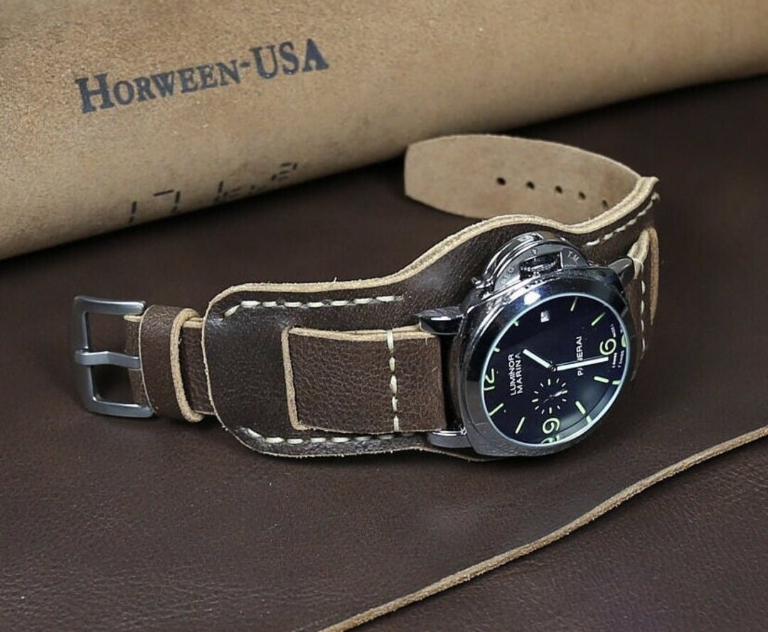 Horween Chromexcel Leather Cuff Watch Strap: Handmade Brown Bund Band ...