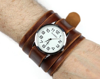 Wide Leather Watch Band - Etsy