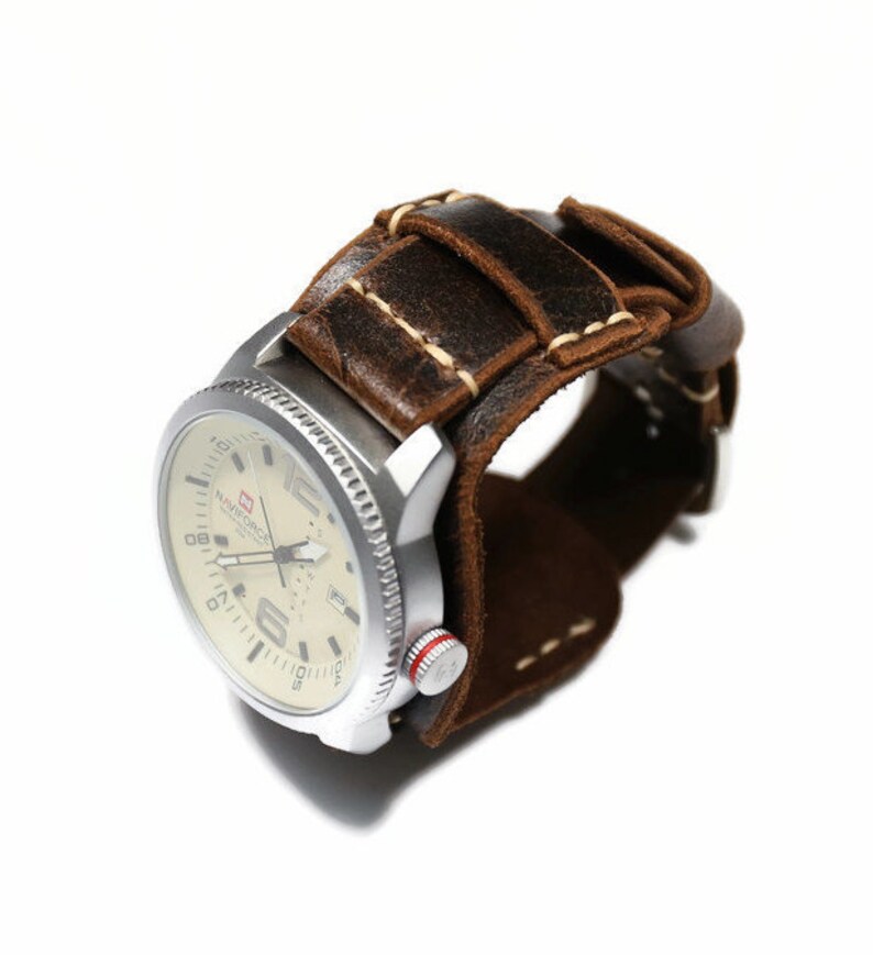 Leather Cuff Watch Band Black Brown 18mm 20mm 22mm 24mm - Etsy