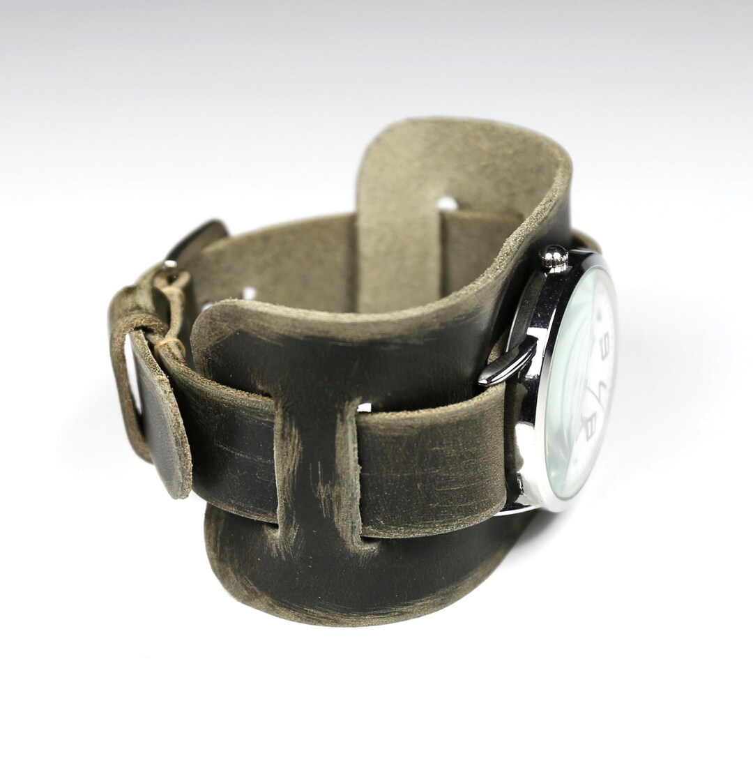 Leather Band Bund, Distressed Leather Watch Strap, Gray 18mm 20mm 22mm ...